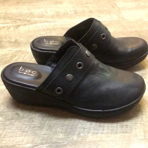 b.o.c. | Shoes | Boc Born Concept Heeled Leather Clog Black Size 8 ...